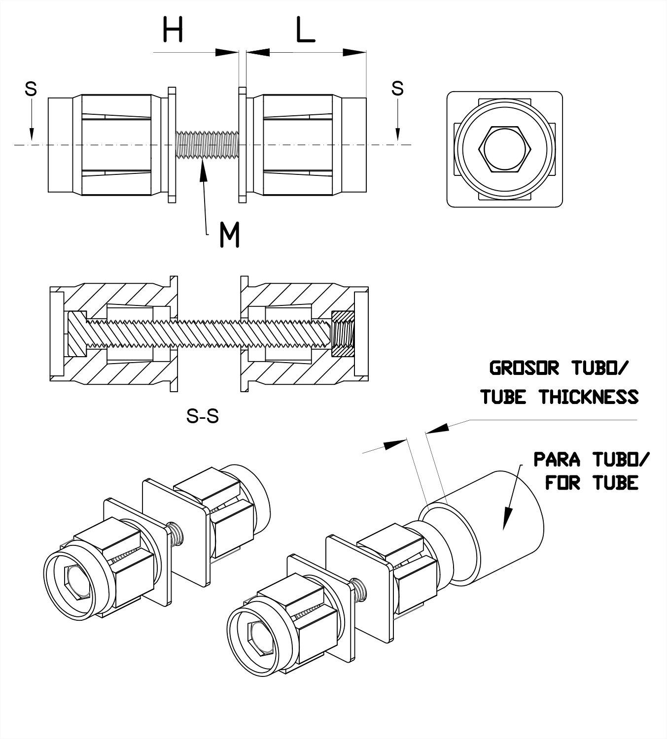 2 tubes transverse connector - ISC Plastic Parts